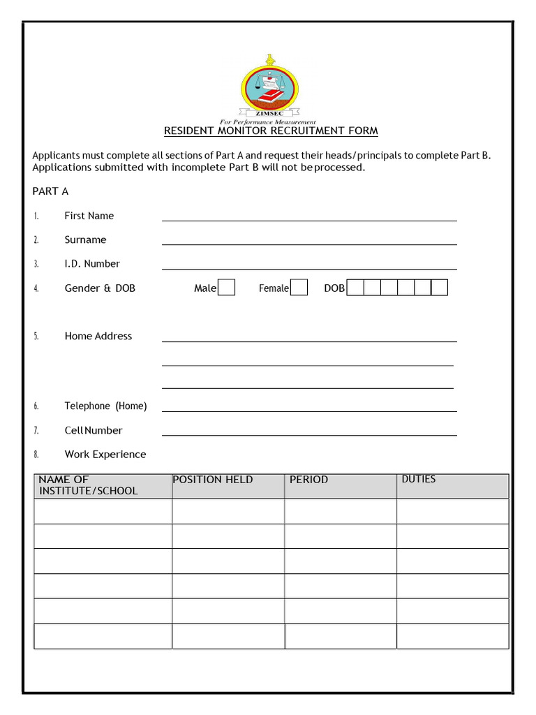 Resident Monitor Application Form Final | PDF