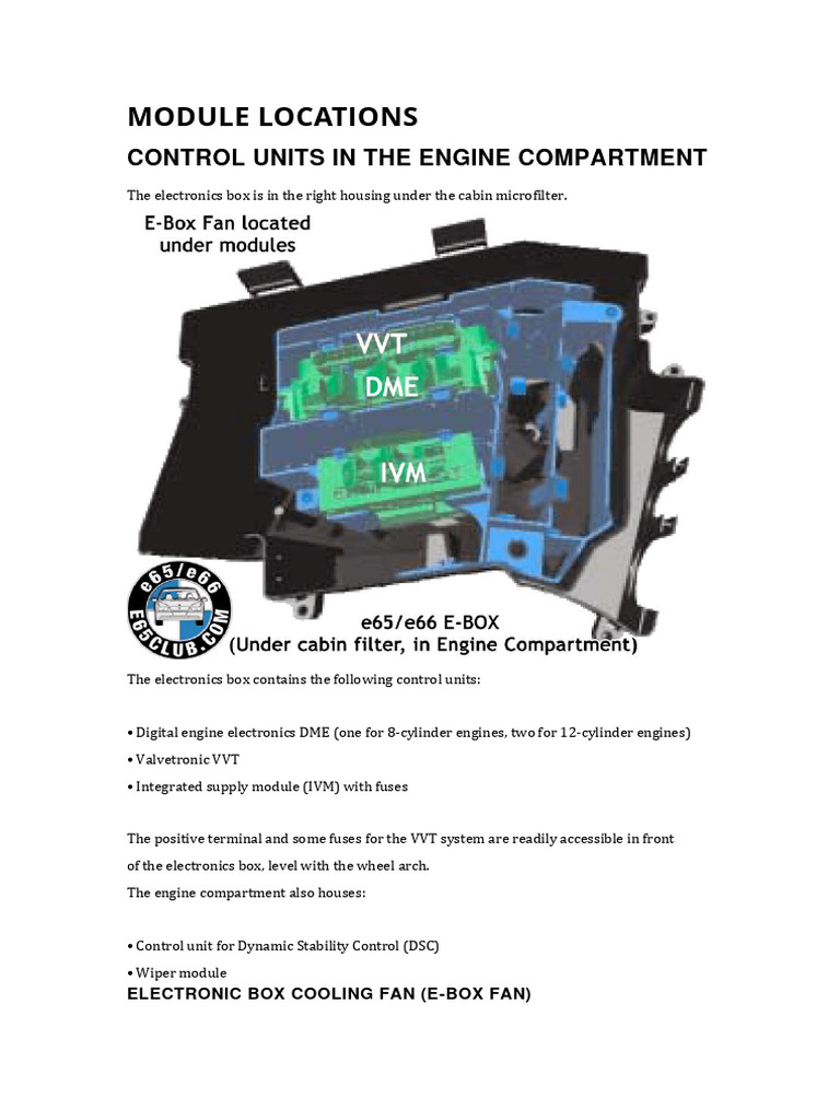 E65, E66 Module Locations | Download Free PDF | Headlamp | Trunk (Car)