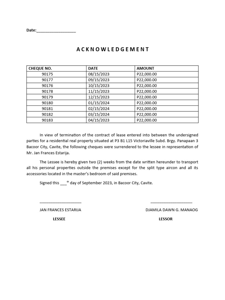 Acknowledgement of Checks - Paglinawan | PDF