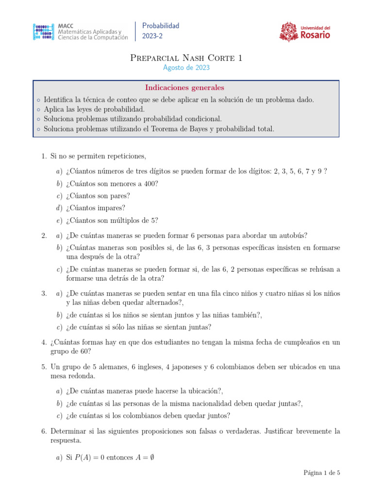 C1 Preparcial Proba 2023 2 | PDF | Probabilidad | Matemáticas