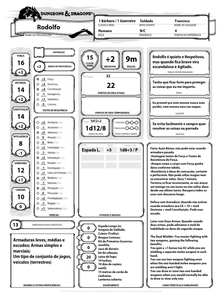 Ficha de Personagem DeD | PDF