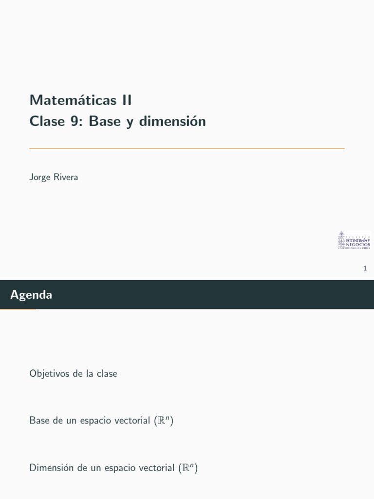 Clase 9 Base y Dim | PDF | Espacio vectorial | Base (álgebra lineal)