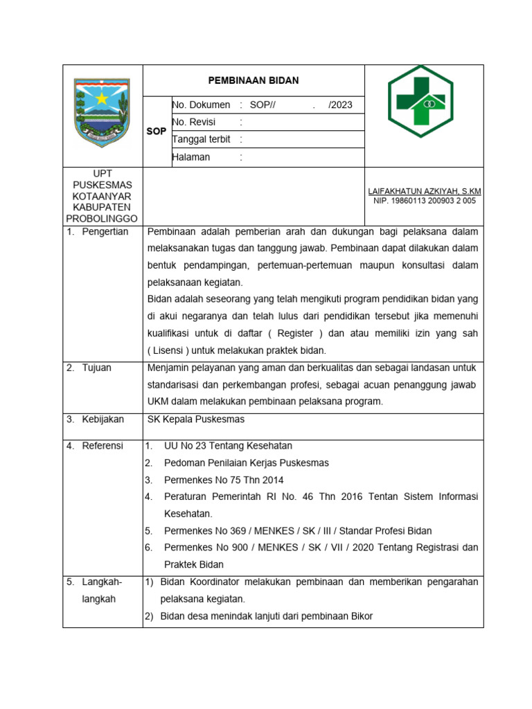 SOP PEMBINAAN BIDAN | PDF