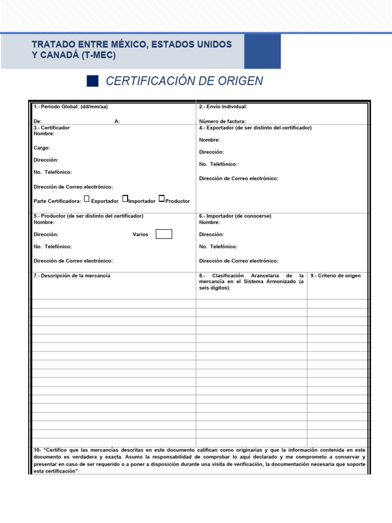 Certificación de Origen T-MEC | PDF