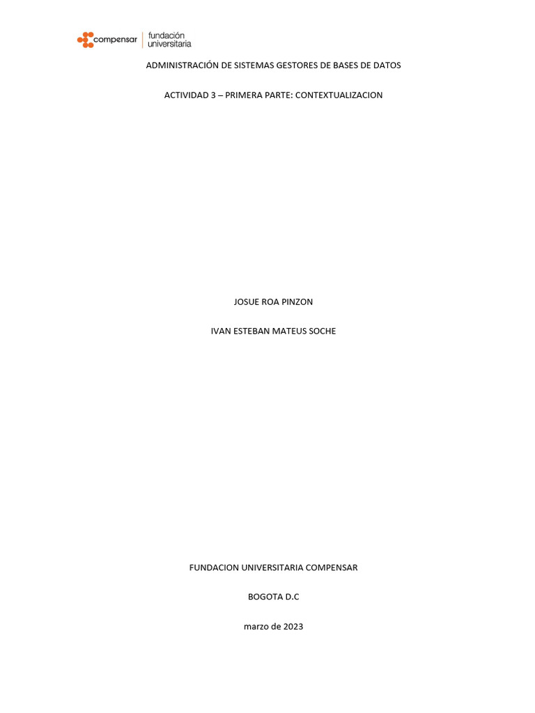 Actividad 3 - Primera Parte Contextualizacion | PDF | Bases de datos | SQL