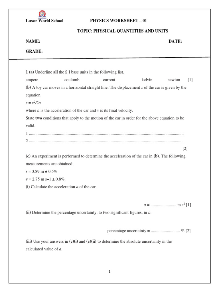 AS Level Worksheet | PDF | Buoyancy | Density