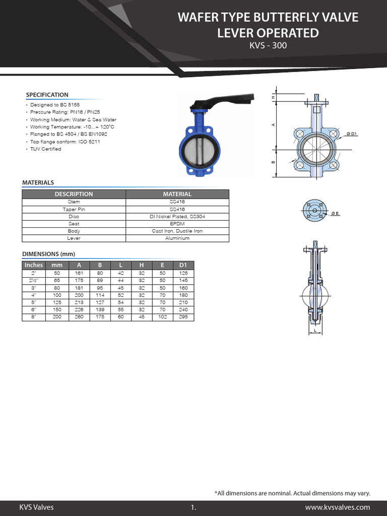 Wafer Type Butterfly Valve Lever Operated-2 | PDF | Valve | Materials