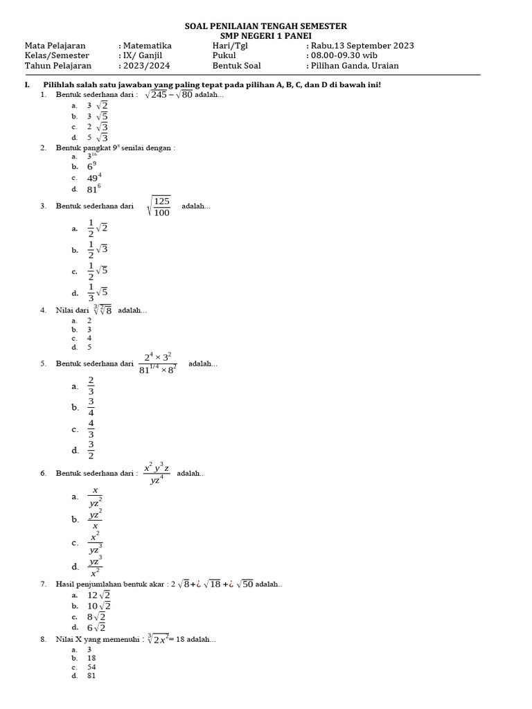 Matematika Kls 9 | PDF | Metode & Bahan Ajar