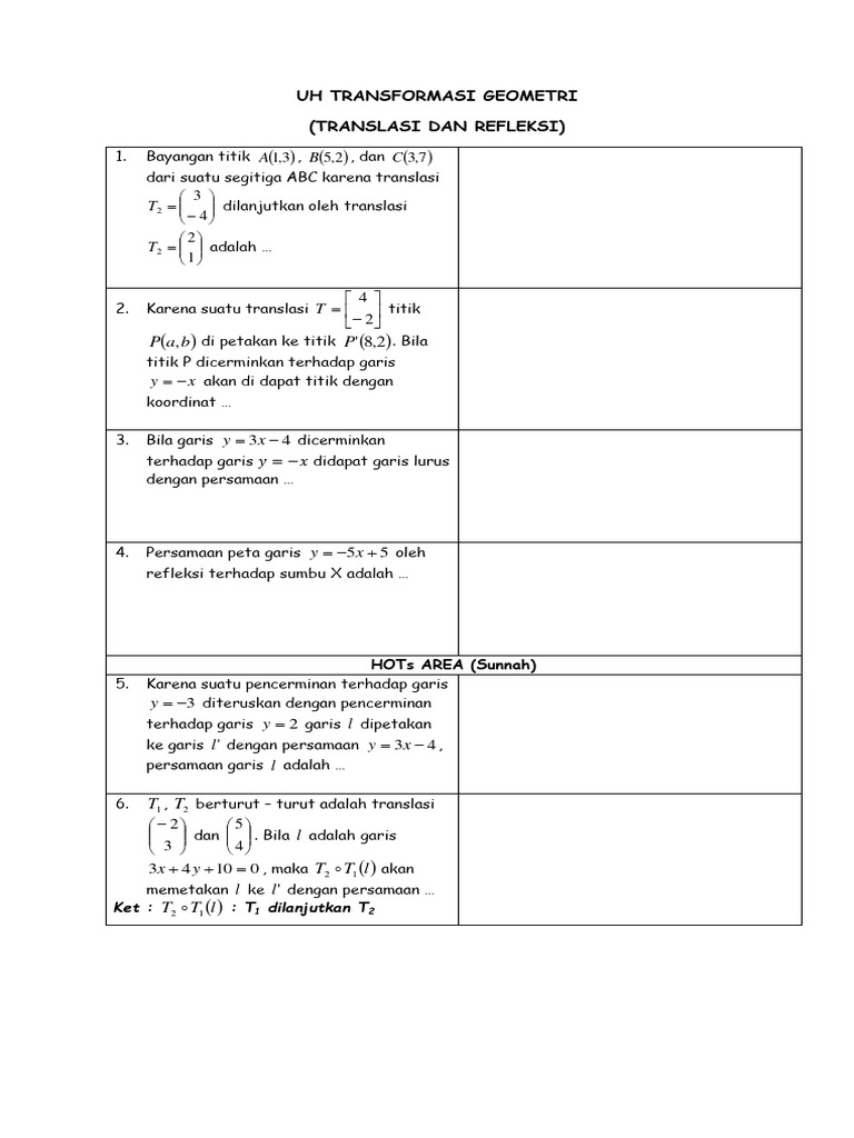 UH Transformasi Geometri - XI - 2022 | PDF | Metode & Bahan Ajar