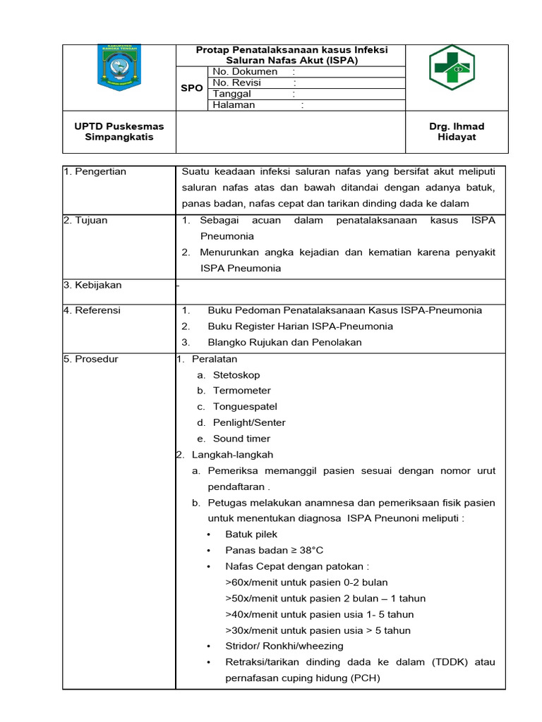 SOP Protap Penatalaksanaan Kasus Infeksi Saluran Nafas Akut (ISPA) | PDF
