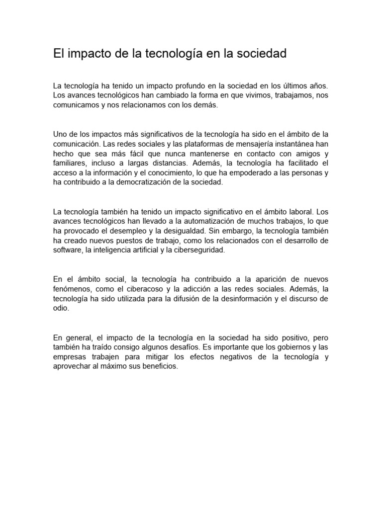 El Impacto de La Tecnología en La Sociedad | PDF
