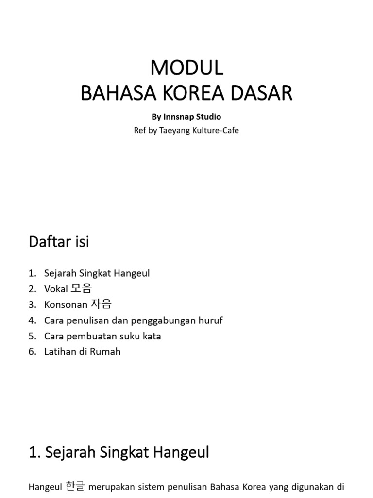 Modul Bahasa Korea Dasar by Innsnap Studio | PDF