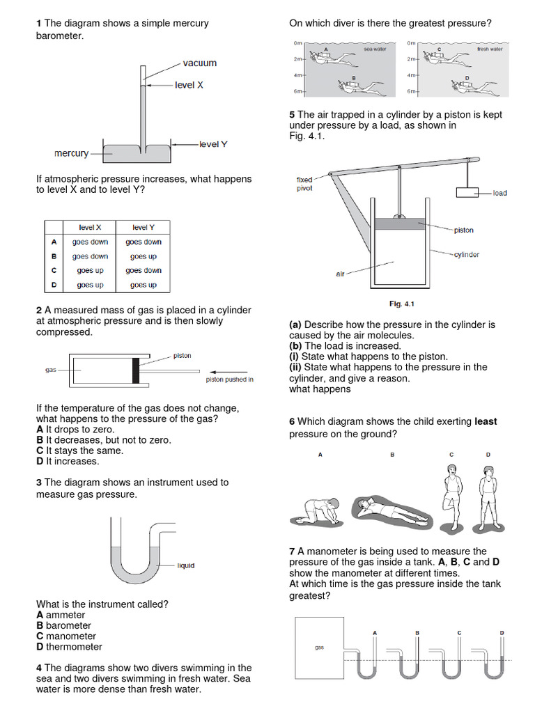 Pressure Questions For IGCSE Physics | PDF | Pressure | Gases