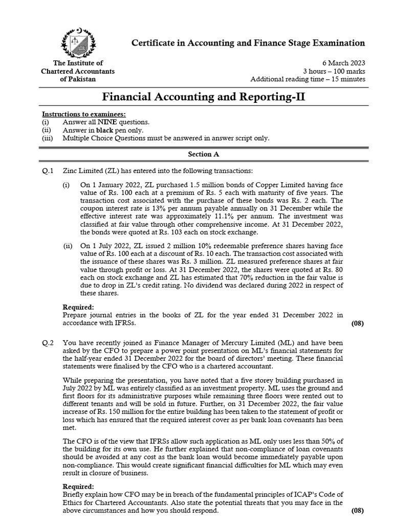 FAR2 - Questions Spring-2023 | PDF | Fair Value | Book Value