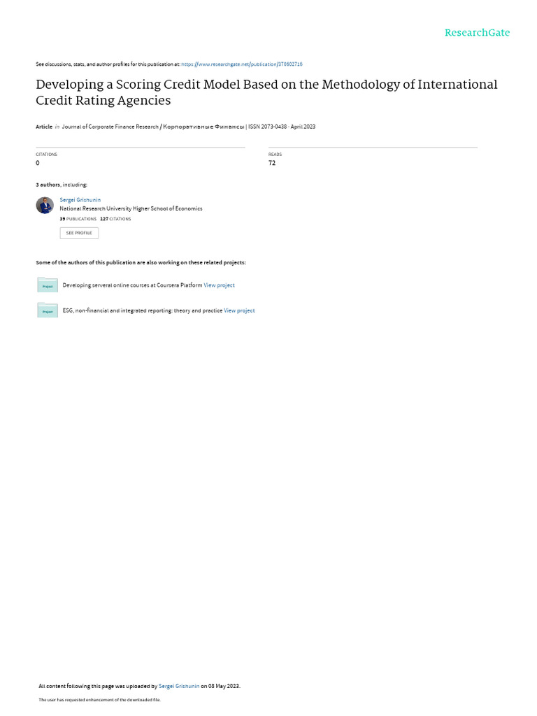 Developing a Scoring Credit Model Based on the Methodology of ...