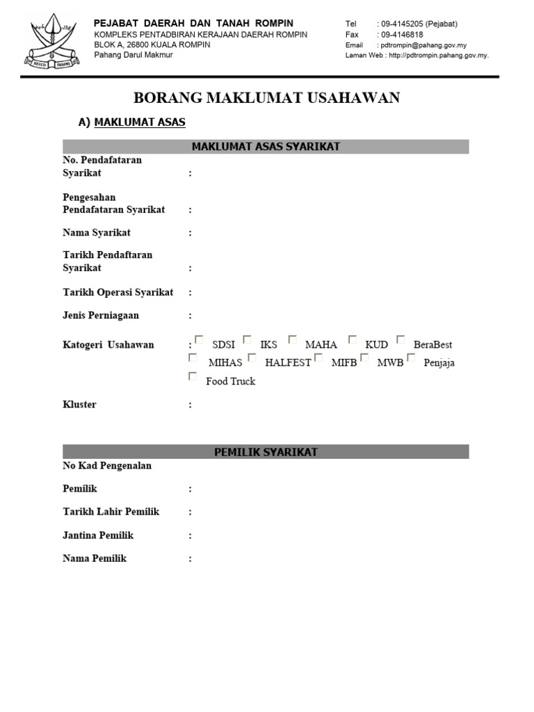 Borang Usahawan (Kosong) | PDF