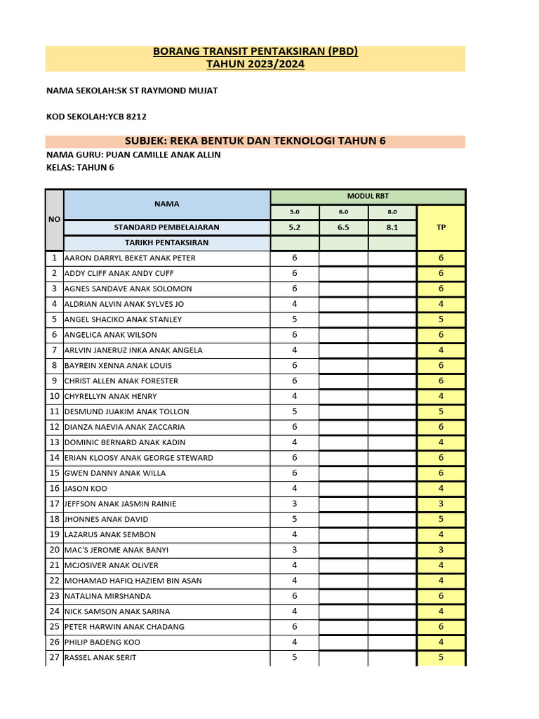 Rekod Transit RBT THN 6 2023 | PDF