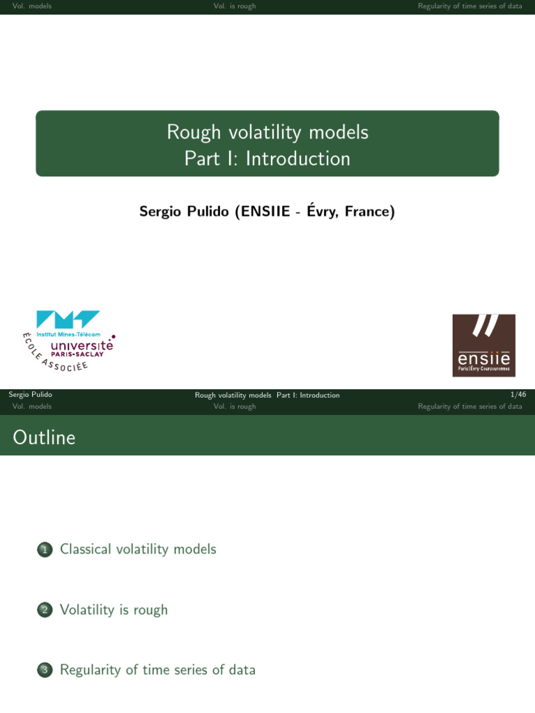 Rough Volatility 2023 Part 1 Handout Pdf Volatility Finance