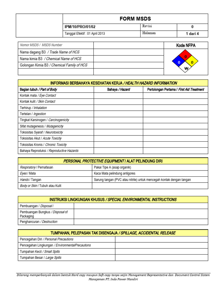 Contoh Form MSDS untuk B3 | PDF