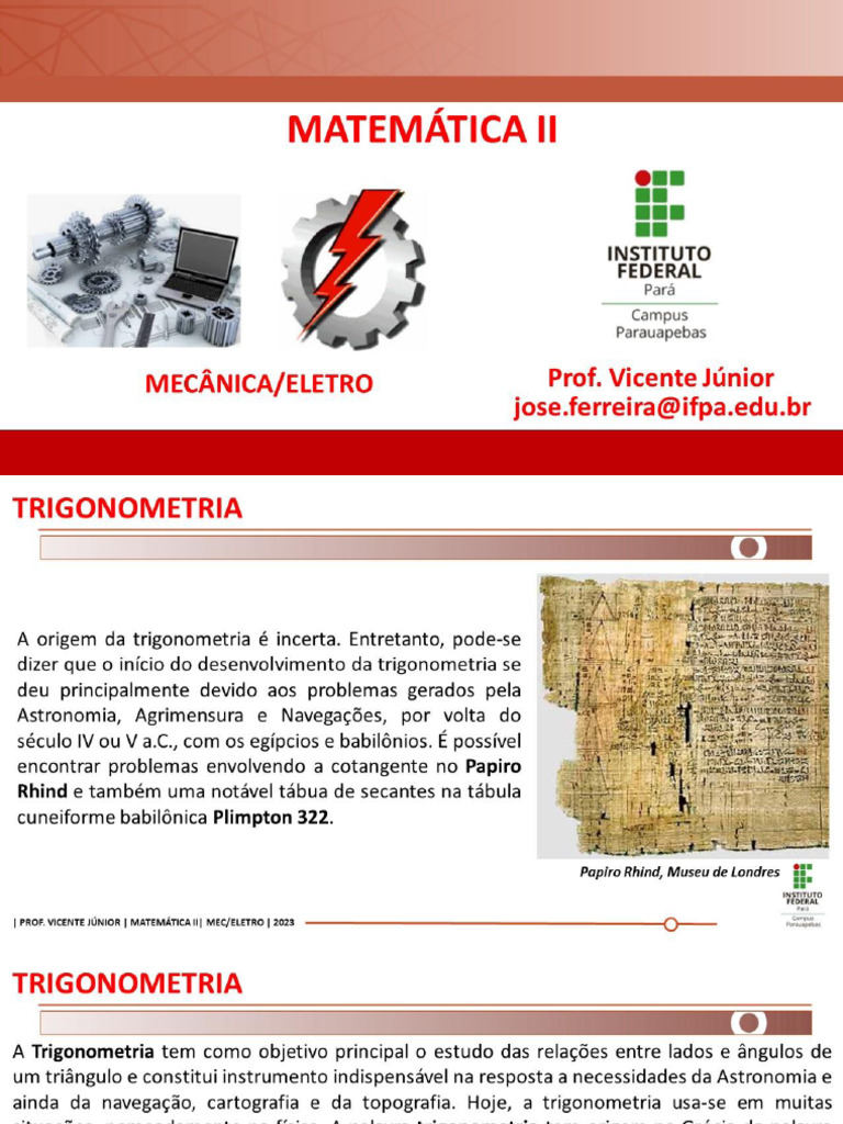 Matemática Ii - Aula 01 - Trigonometria No Triângulo | PDF