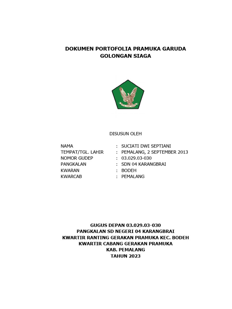 Portofolio Pramuka Garuda Siaga 2023 | PDF