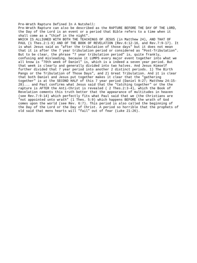 Pre-Wrath Rapture Defined in A Nutshell | PDF