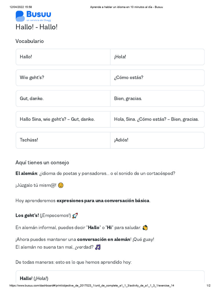 1 Hallo German Vocabulary | PDF
