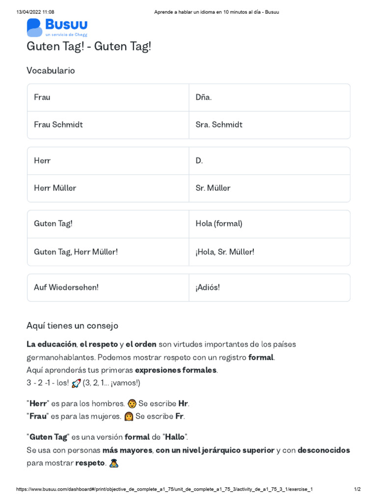 6 Guten Tag German Vocabulary | PDF