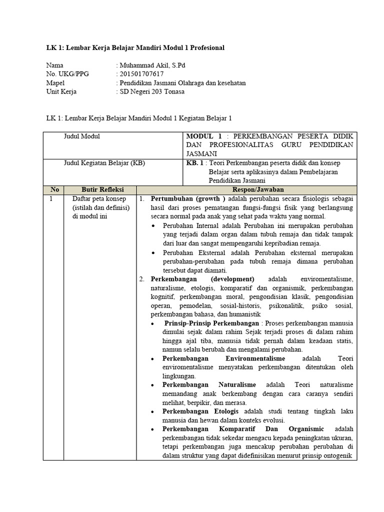 LK 1.1 Modul 1 Profesional - Muhammad Akil, S.PD No. UKG 201501707617 | PDF | Sains & Matematika