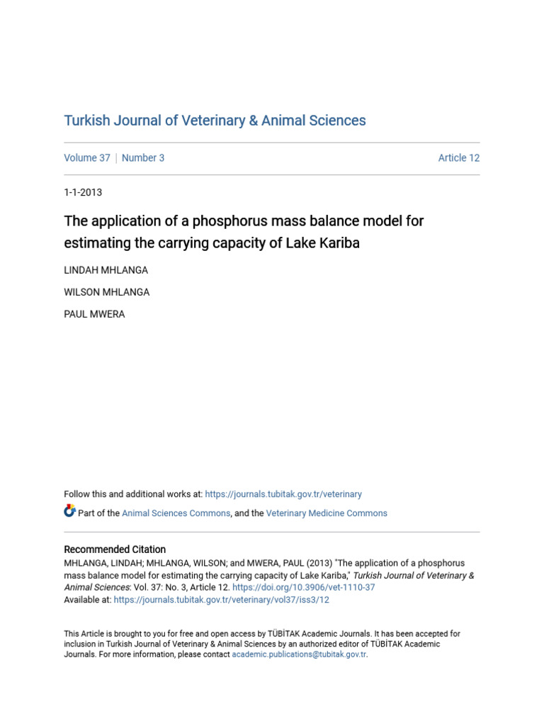 Phosphorus Model for Lake Kariba Capacity | PDF | Aquaculture ...