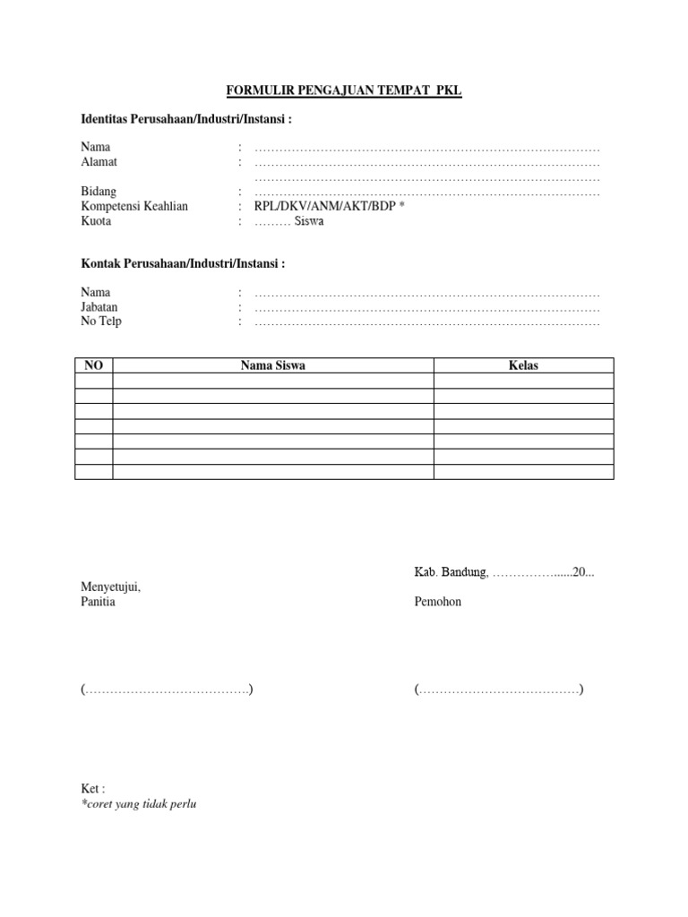 Form Pengajuan Tempat Prakerin | PDF