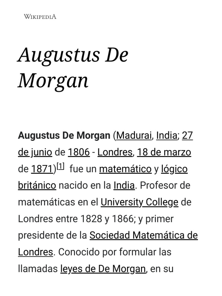 Augustus de Morgan - Wikipedia, La Enciclopedia Libre | PDF | Lógica ...