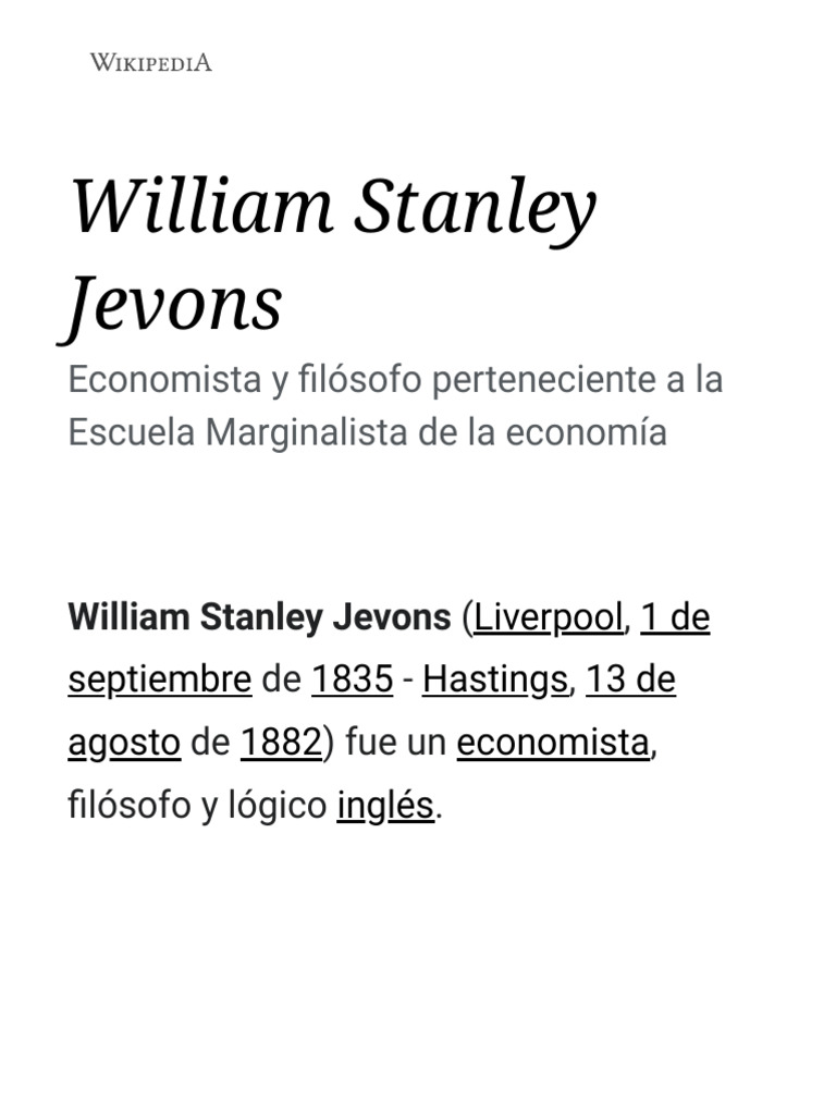 William Stanley Jevons - Wikipedia, La Enciclopedia Libre | PDF ...