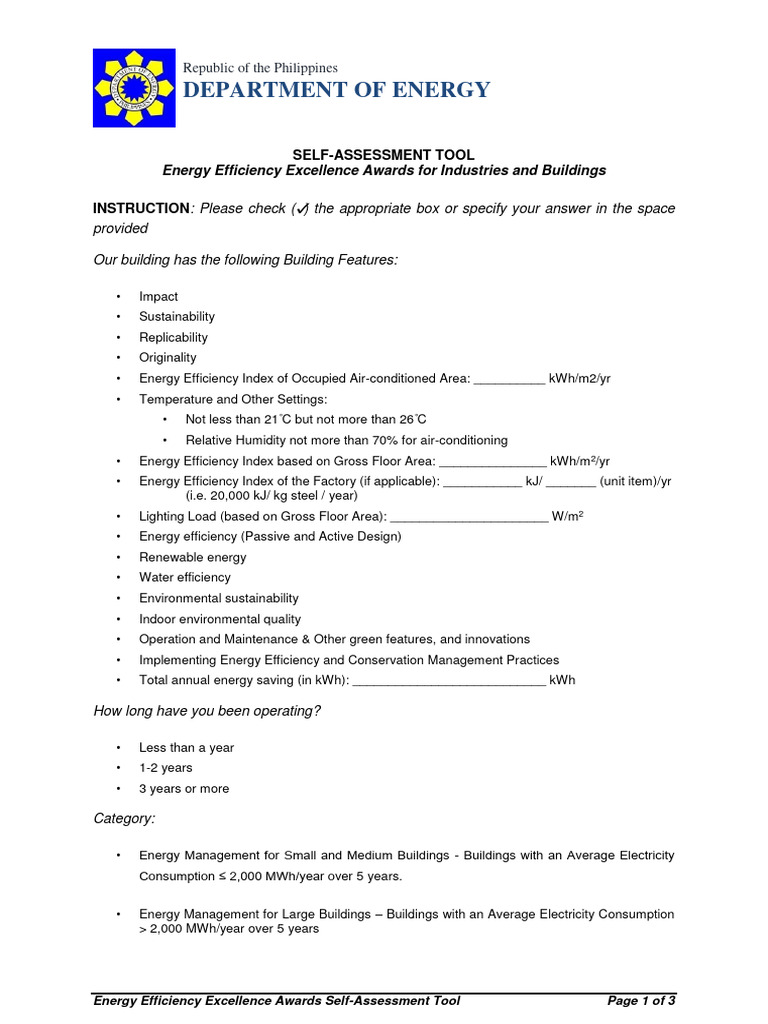 Self-Assessment Tool - Industries and Buildings DOE | PDF | Efficient ...