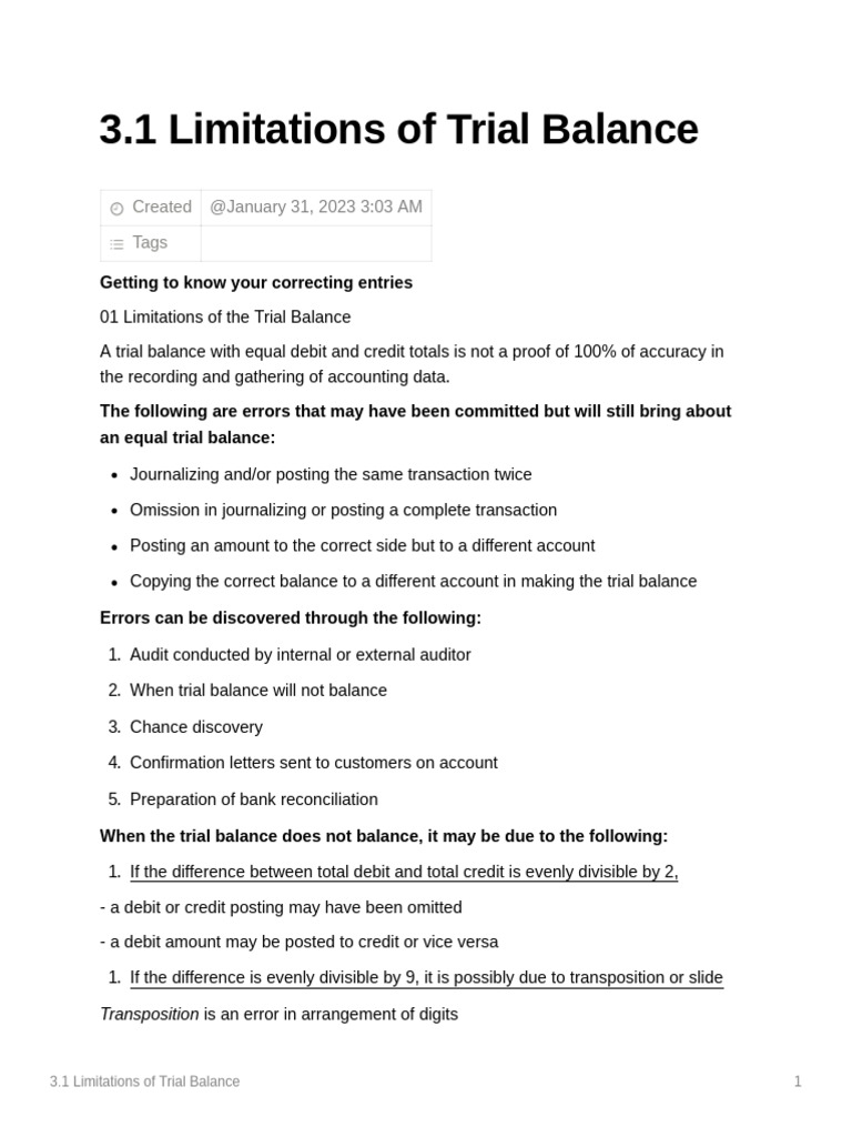 3.1 Limitations of Trial Balance | PDF