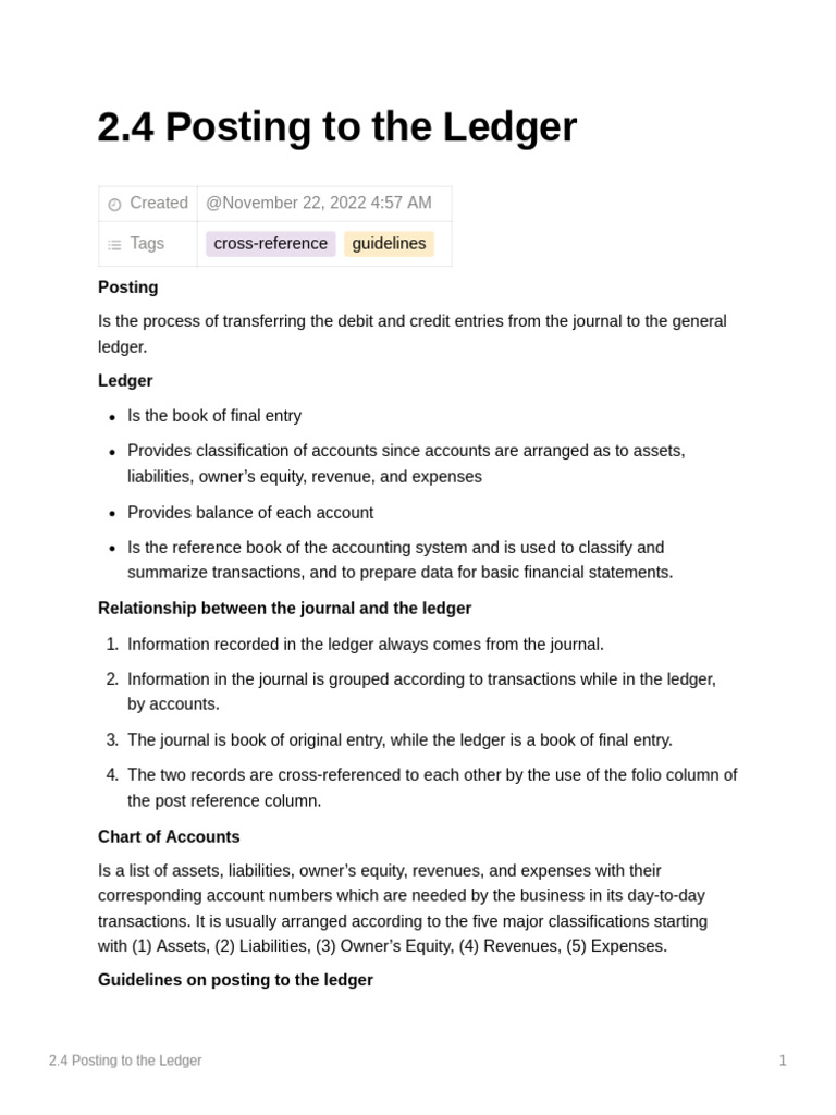 Ledger Posting Guidelines Explained | PDF | Debits And Credits | Money
