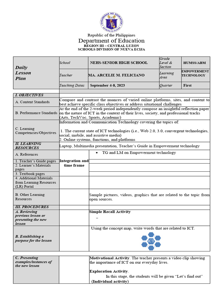 SEPR-4-8-23-DLP-LESSON-1-EMTECH | PDF | Educational Technology | Microsoft Power Point