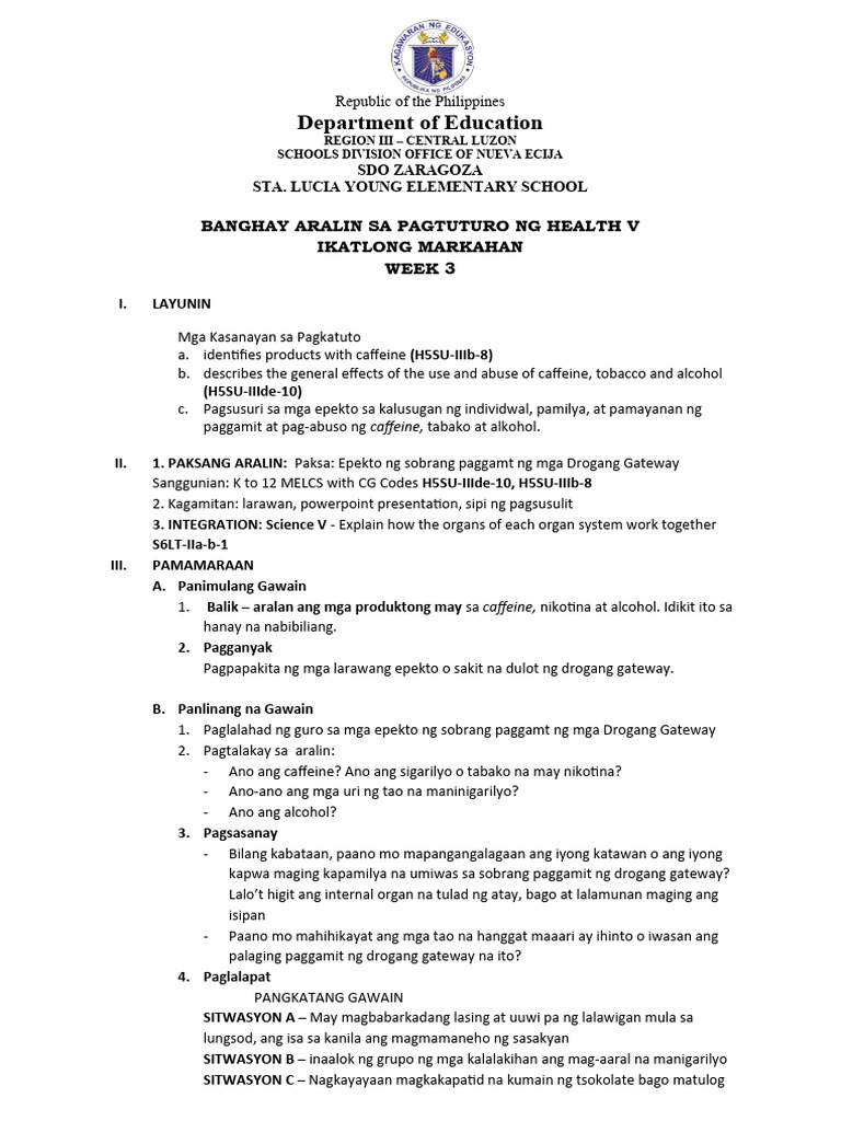 Lesson Plan COT Health 5 | PDF