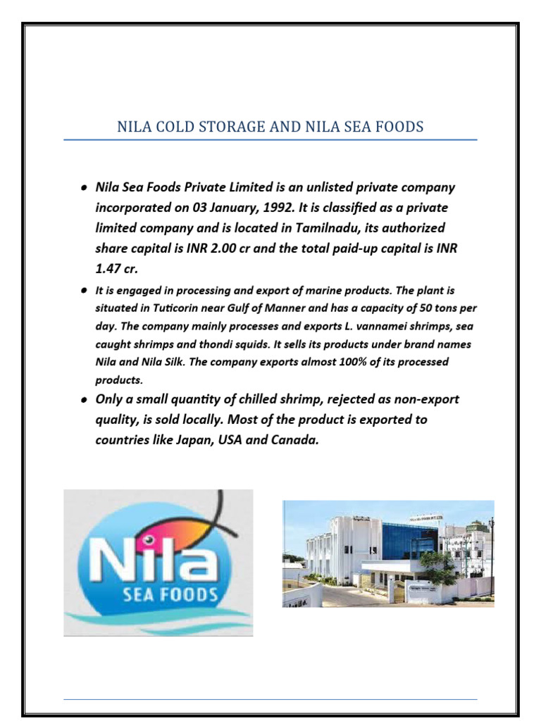 Nila Sea Foods: Cold Storage & Export Details | PDF