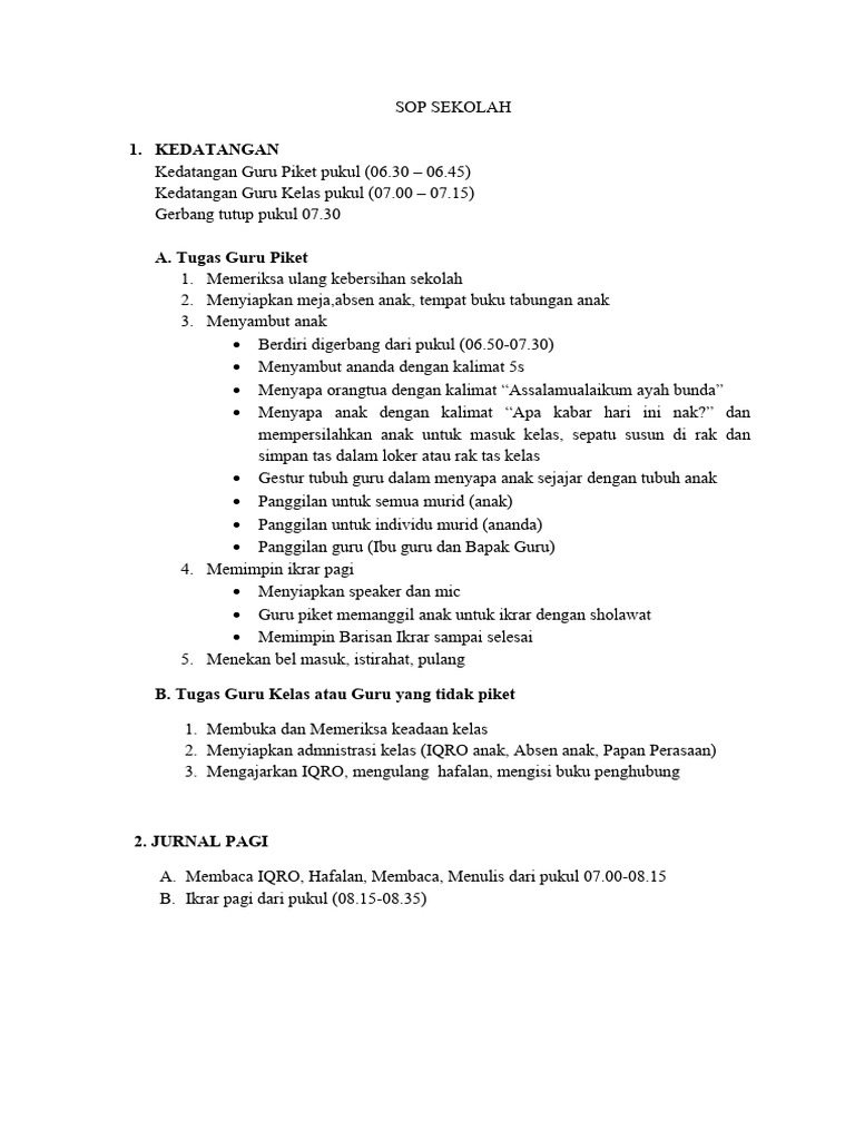 SOP Kedatangan dan Jurnal Pagi Sekolah | PDF | Seni & Disiplin Bahasa ...