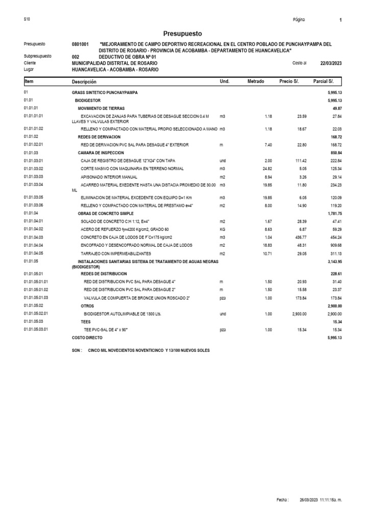 02 Presupuesto Deductivo de Obra #01 | PDF