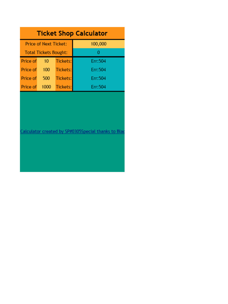 BSS Ticket Shop Calculator | PDF