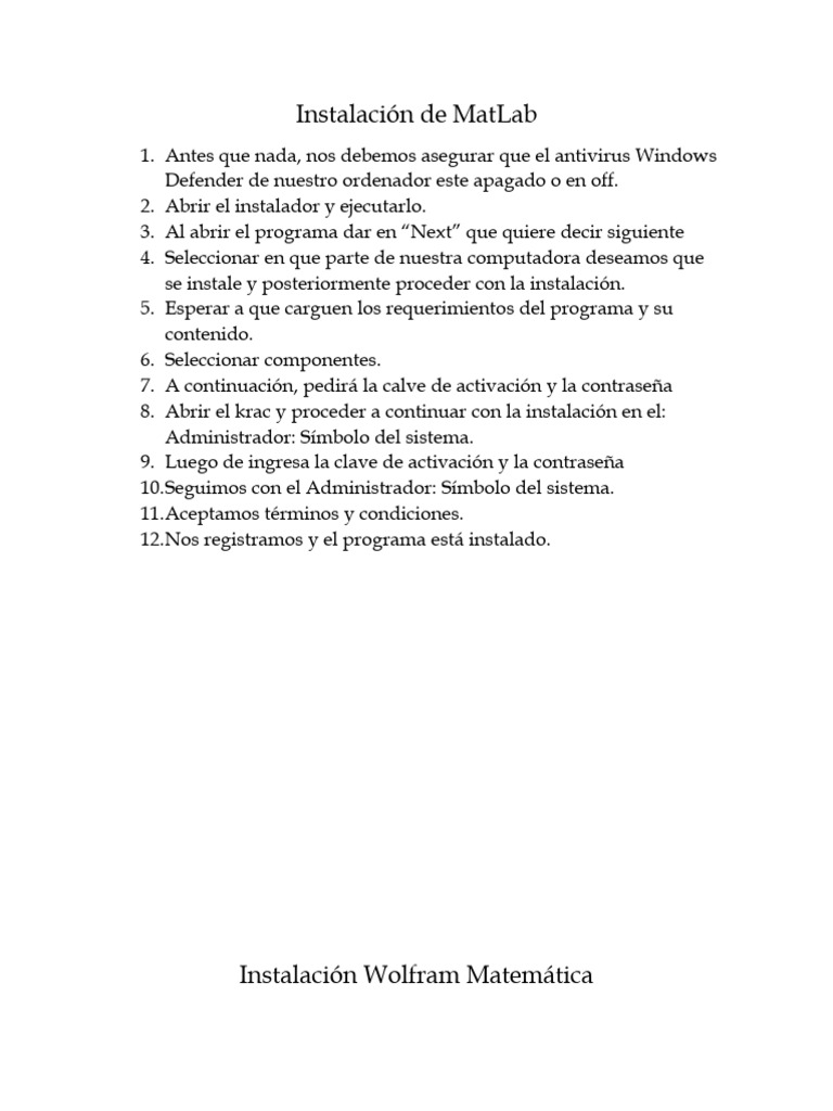 Instalación de MatLab y Wolfram | PDF
