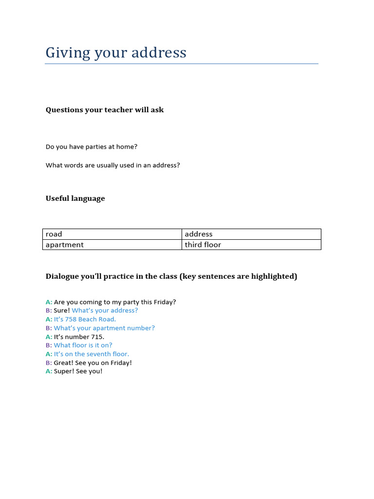 How to Give Your Address in English | PDF
