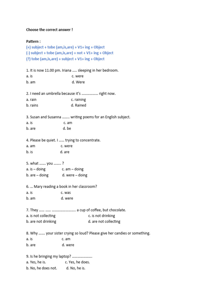 Latihan Soal Present Continous Tense | PDF | Cooking | Food And Drink