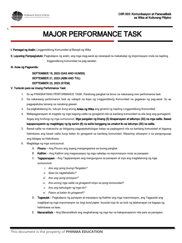 Cor 003 Major Performance Task Sy2324 1 | PDF