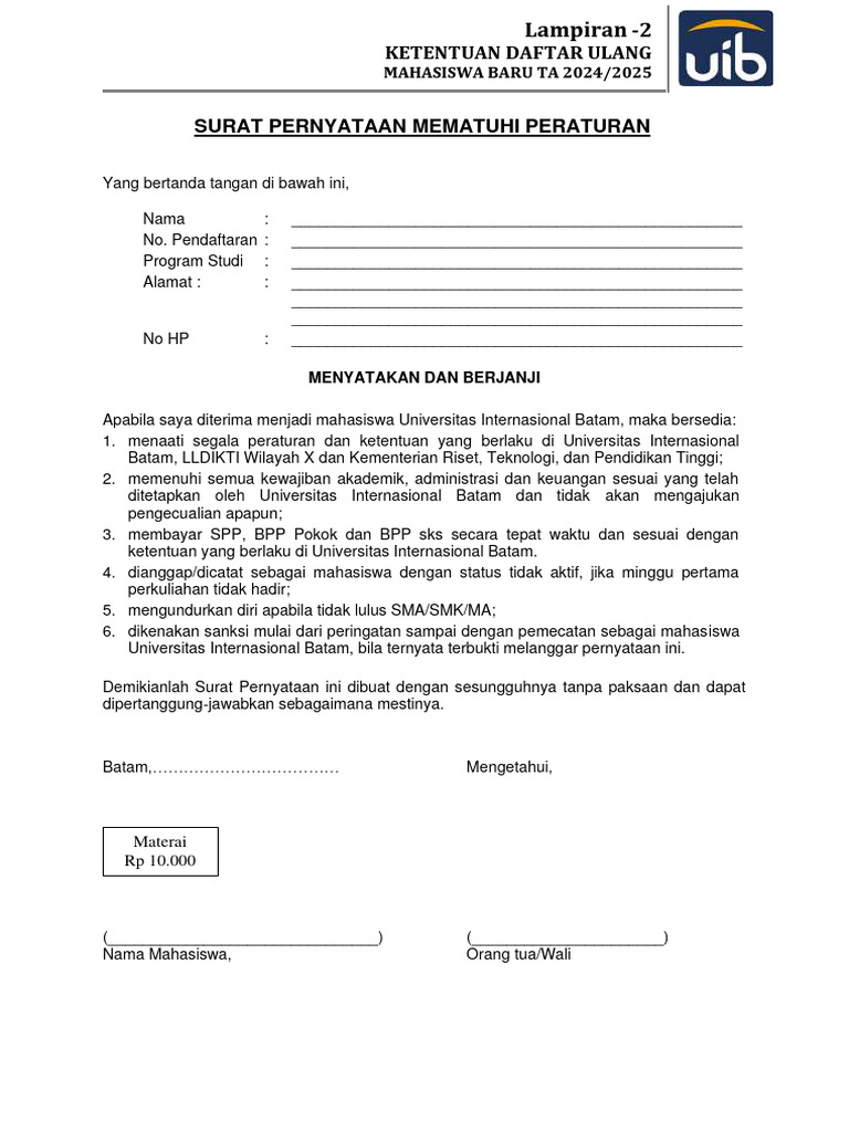 2024-Lampiran Daftar Ulang | PDF