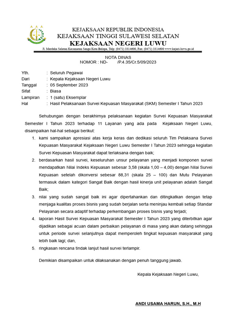 Nodis Rencana Tindak Lanjut Hasil SKM | PDF