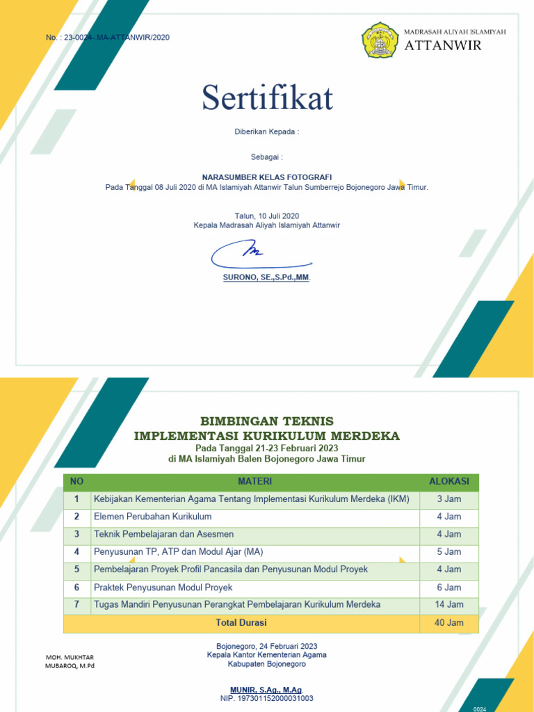Contoh Sertifikat Narasumber Fotografi | PDF