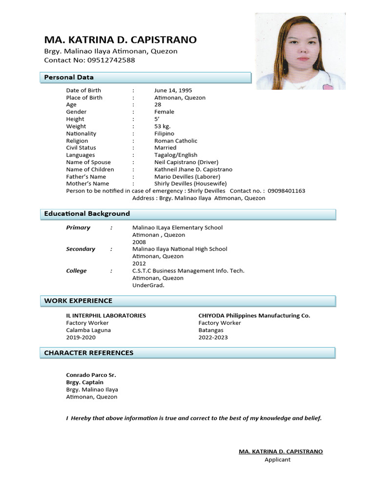 MA. KATRINA D. CAPISTRANO Resume | PDF